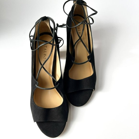 Talbots | Shoes | Talbots Hillary Ankletie Lace Up Peeptoe Black Pumps ...